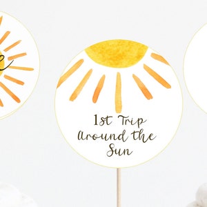 EDITABLE SUN Party Cupcake Toppers, Sun Circle Party Decoration, Sun ...