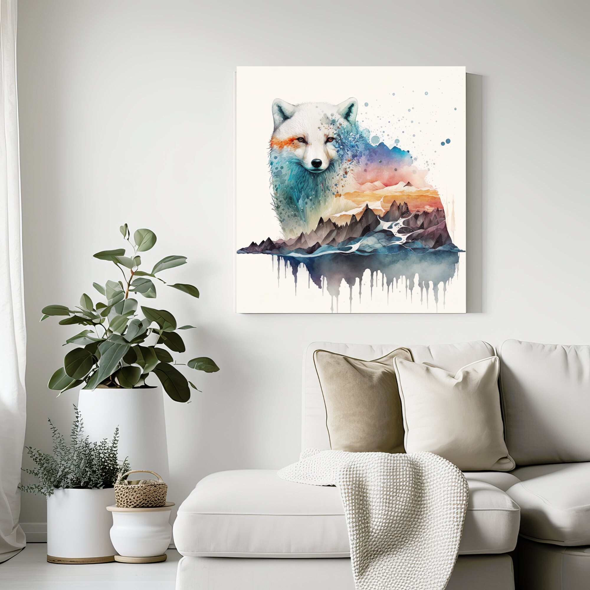 Arctic Fox Wall Art Arctic Abstract Colorful Boho Art - Etsy