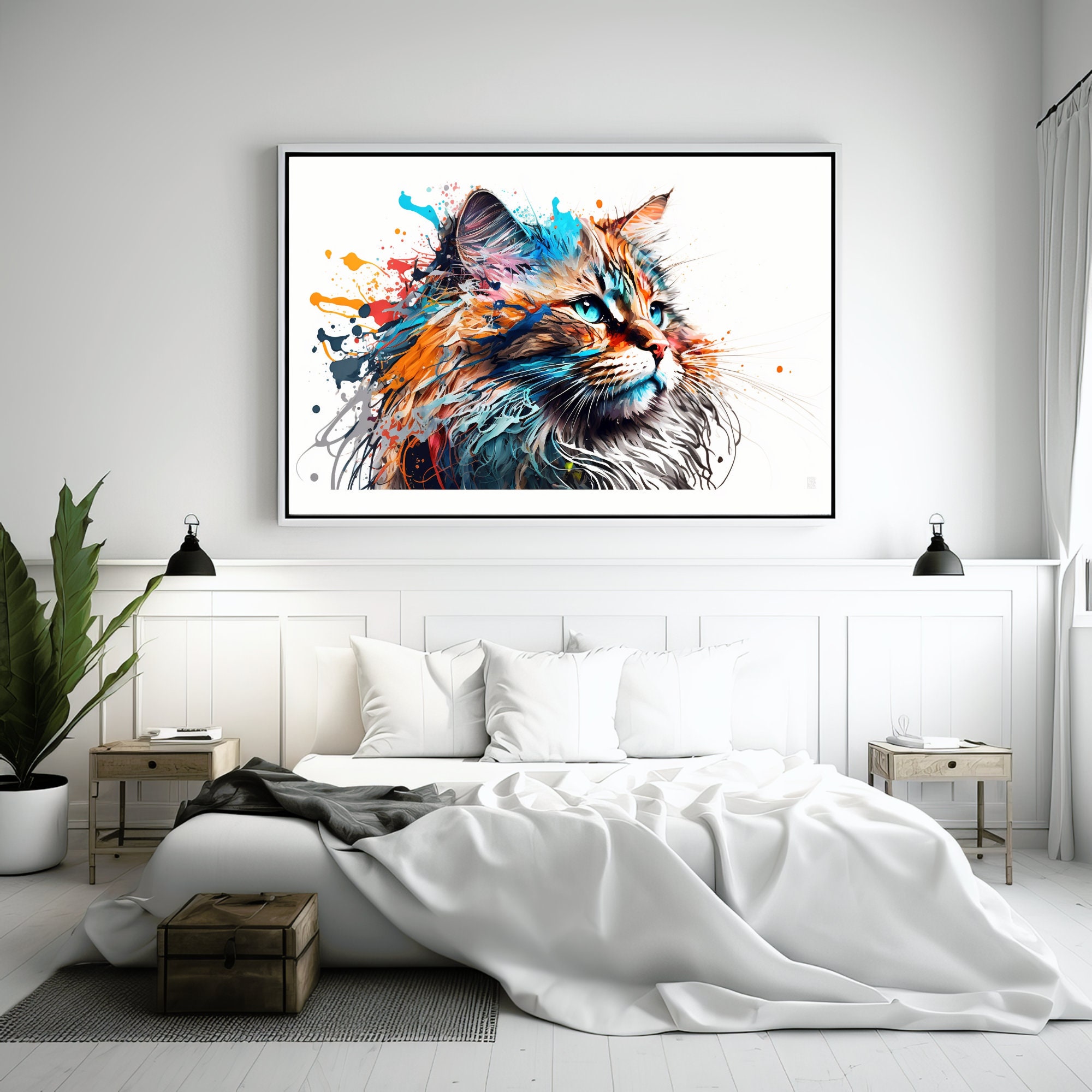 Abstract Art Cat Cat Wall Art Cat Poster Bedroom Wall - Etsy