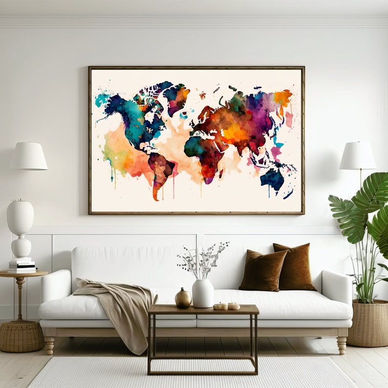 World Map Wall Art World Map Wall Art Decor Colorful Abstract Boho Wall ...