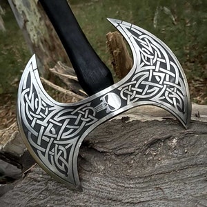 Handcrafted Double Bite Viking Axe, Medieval Outdoor Camping Axe, Gift ...