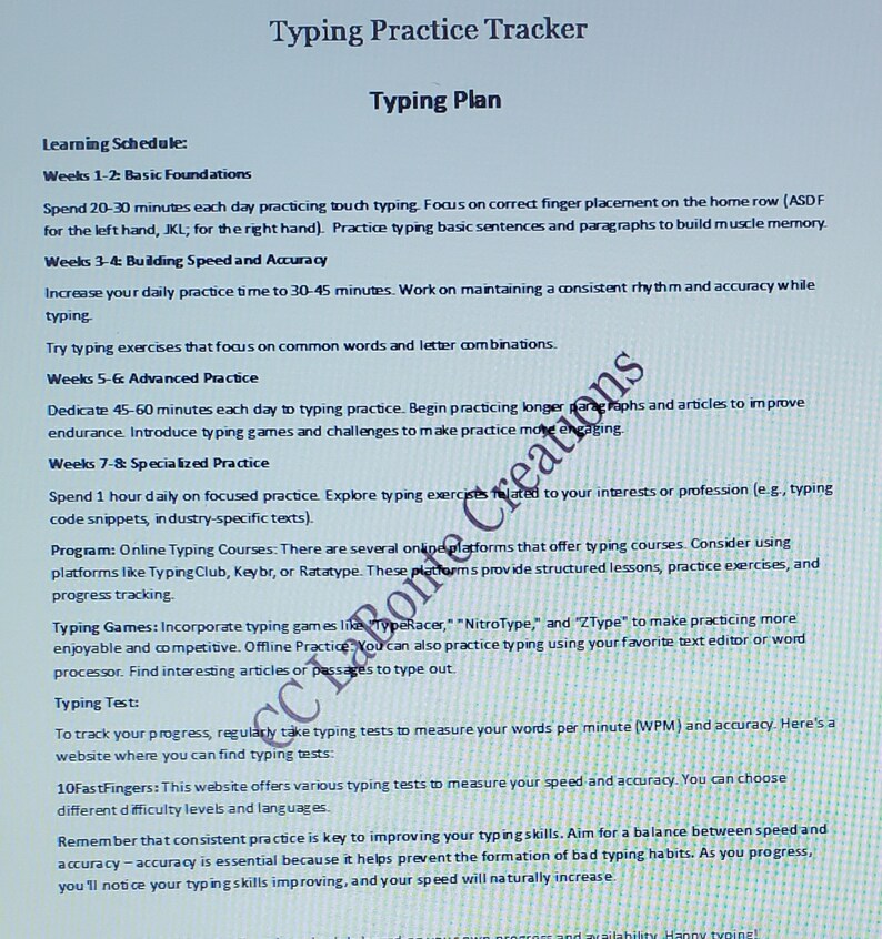 Typing Practice Sheet With Typing Plan | Track Progress | Back to ...
