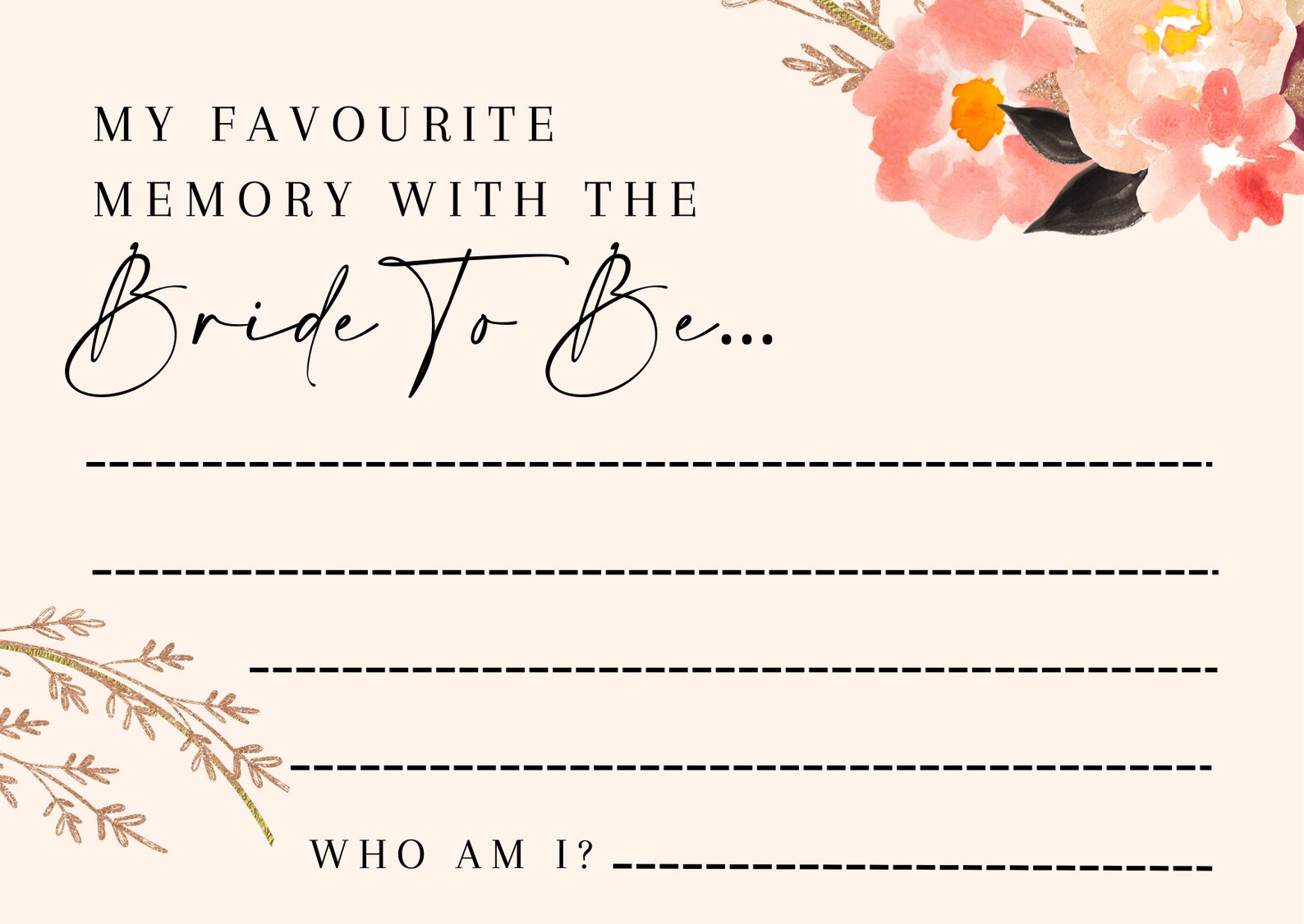 My Favourite Memory With the Bride To-be, Bridal Shower Games, Hen ...