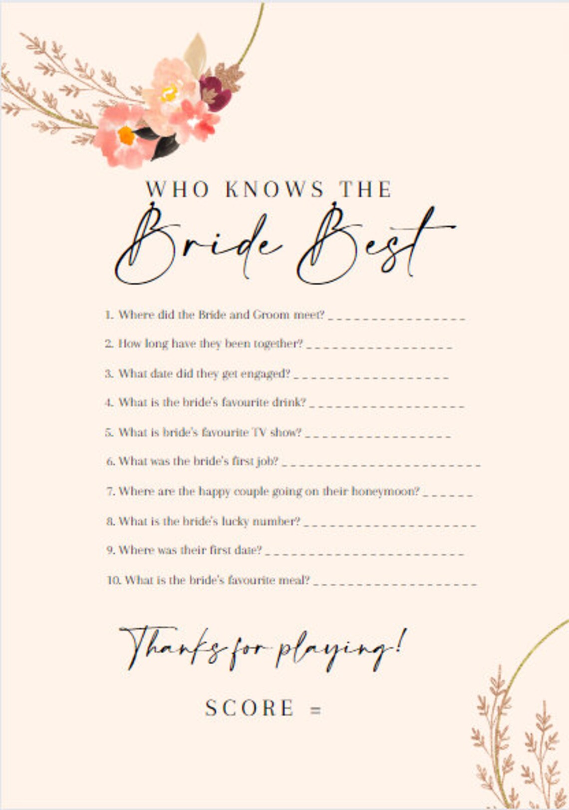 Who Knows the Bride Best Game, Who Knows the Bride Best Hen Party, Who ...