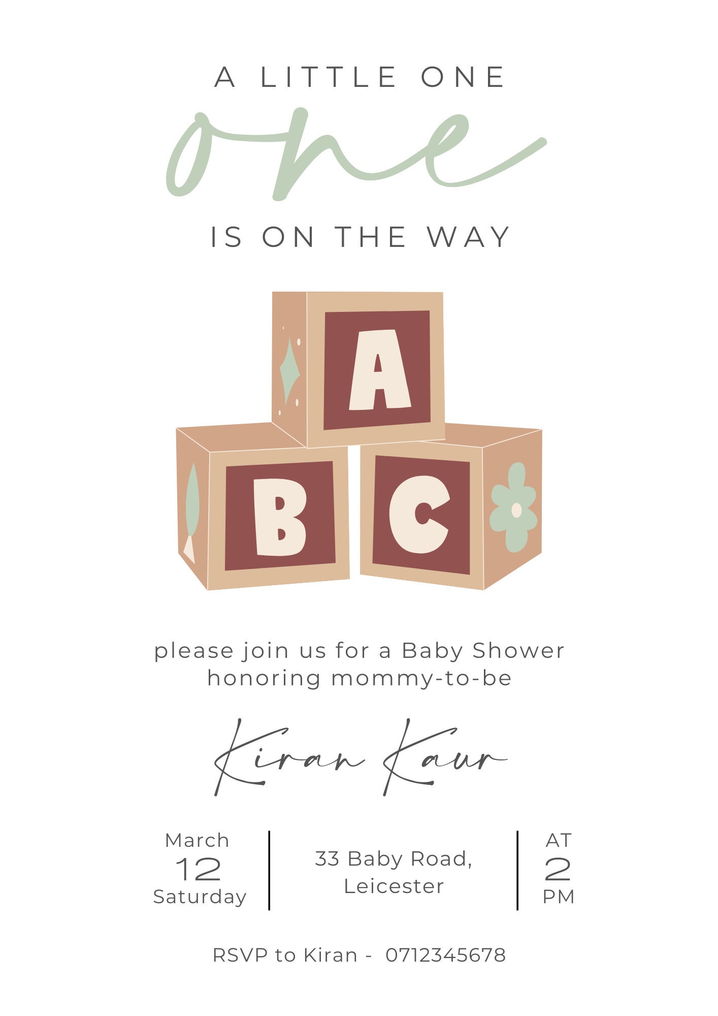ABC Baby Shower Invitation, ABC Themed Baby Shower Invite, ABC Baby ...