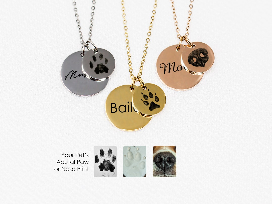 Actual Paw Print Necklace Name Custom Nose Print Necklace Dog Paw Print ...