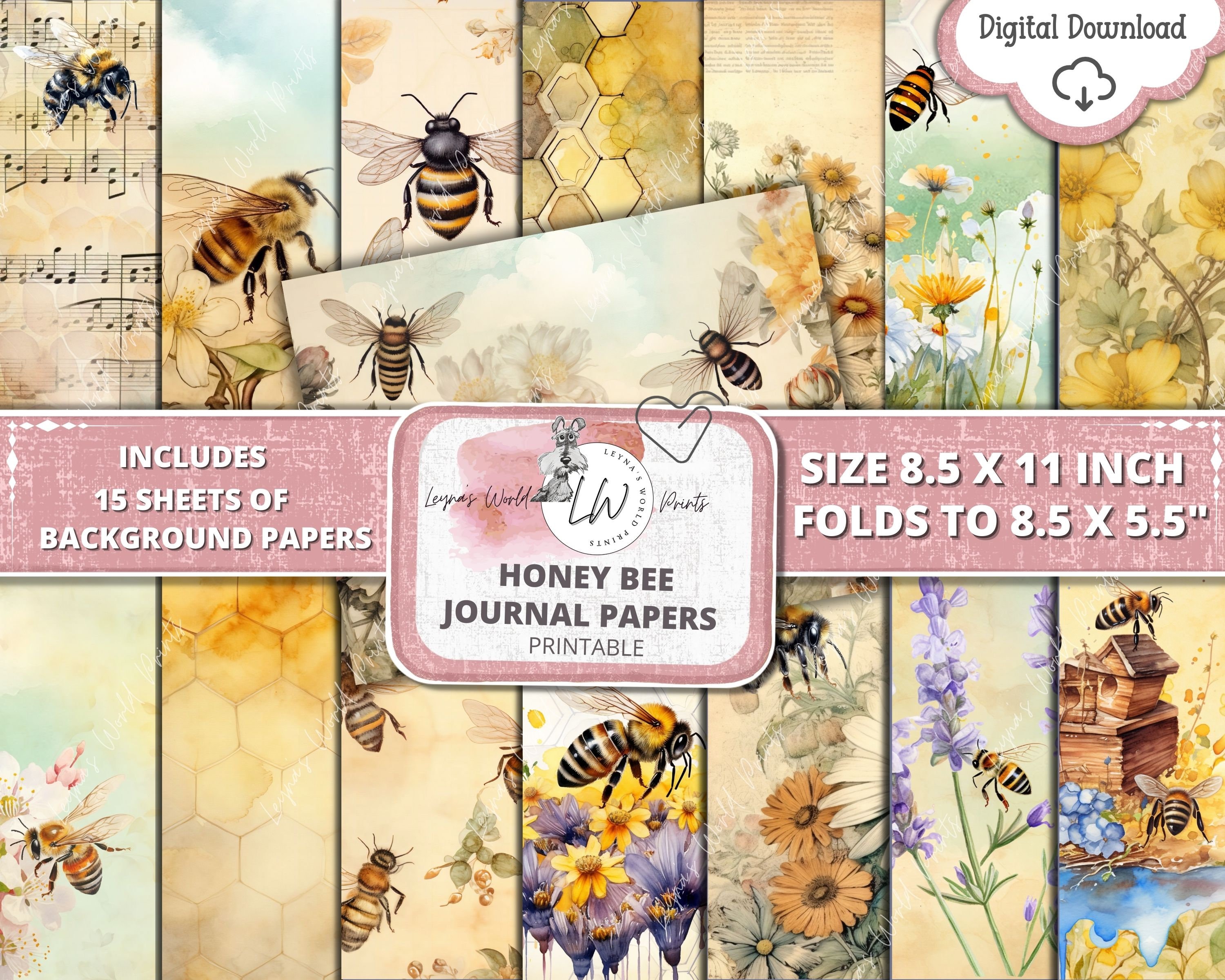 Honey Bee Journal Papers, Junk Journal, Digital, Download, Printable ...