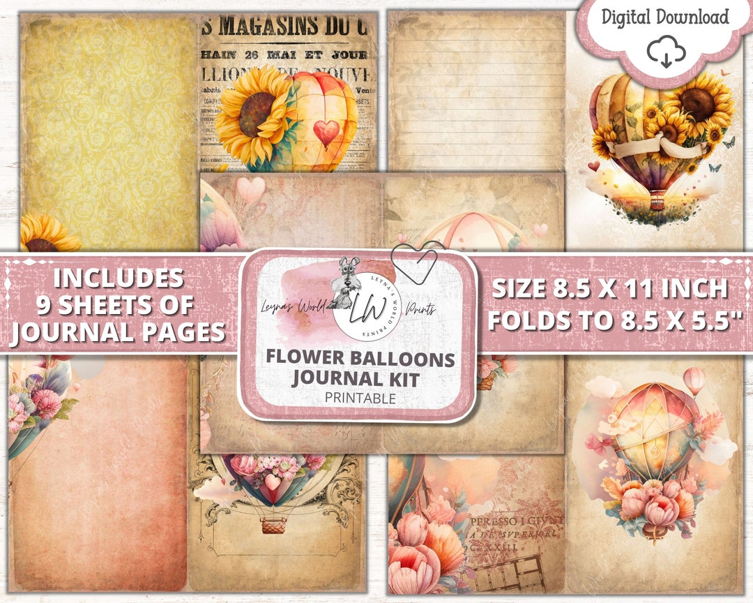 Journal Kit, Flower Balloons, Printable, Digital, Downloads, Junk ...