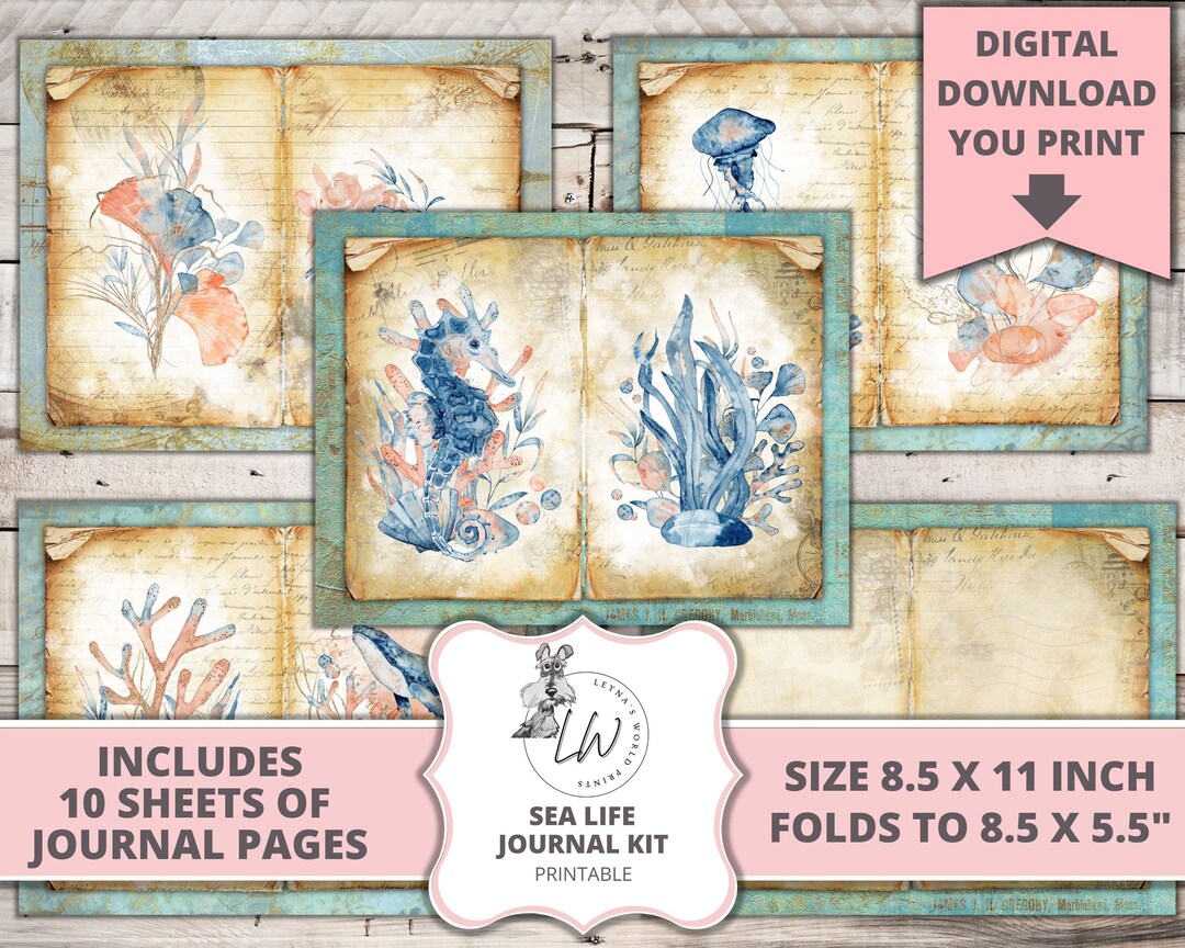 SEA LIFE, Junk Journal Kit, Ocean, Sea Horses, Whales, Coral, Turquoise ...