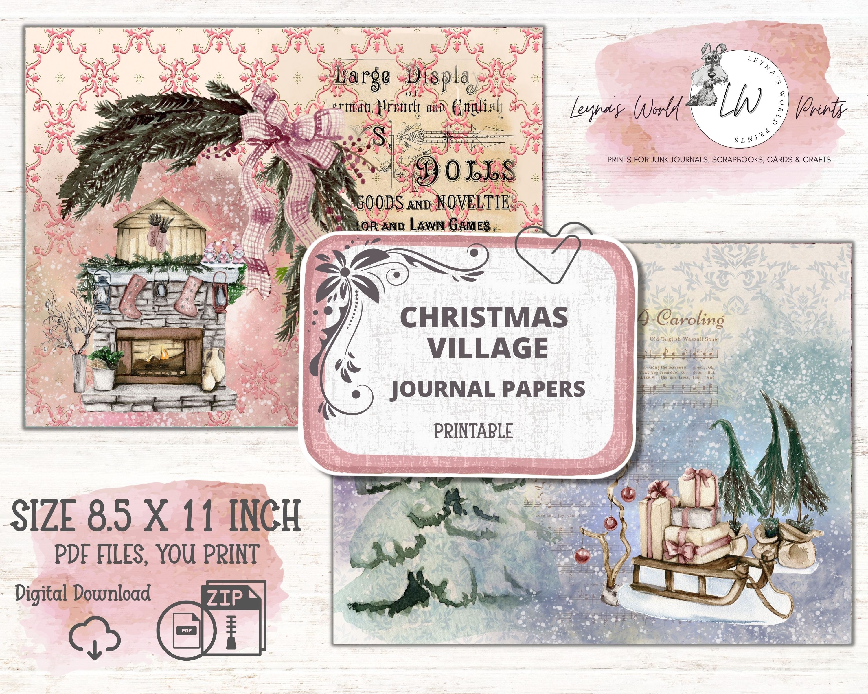 CHRISTMAS VILLAGE, Journal Papers, Digital, Printable, Download, Junk ...