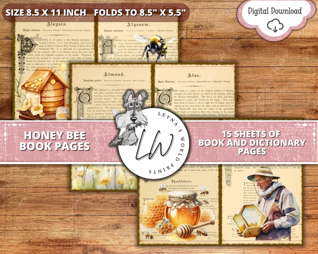 Honey Bee Book Pages, Junk Journal, Journal, Printable, Digital ...