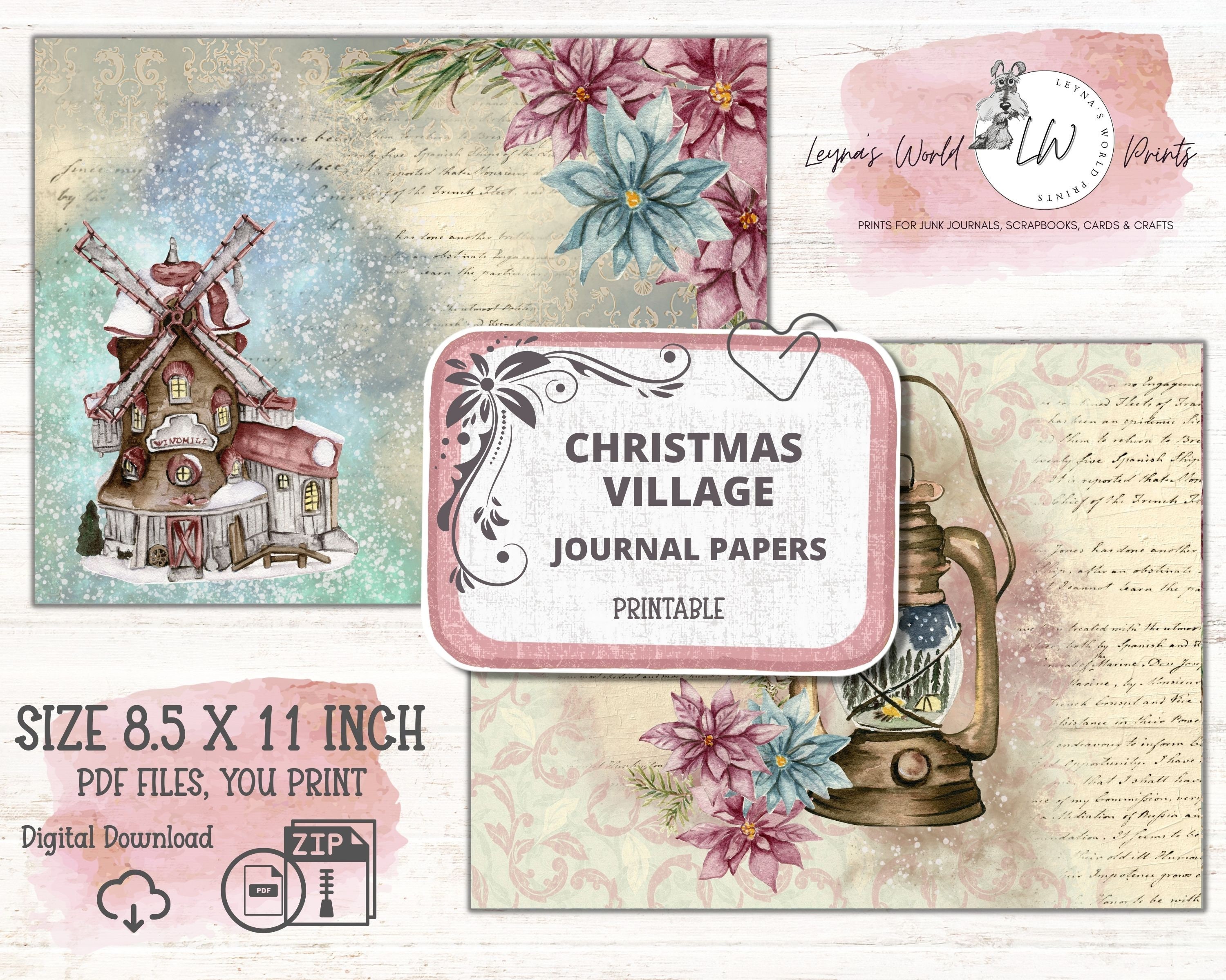 CHRISTMAS VILLAGE, Journal Papers, Digital, Printable, Download, Junk ...