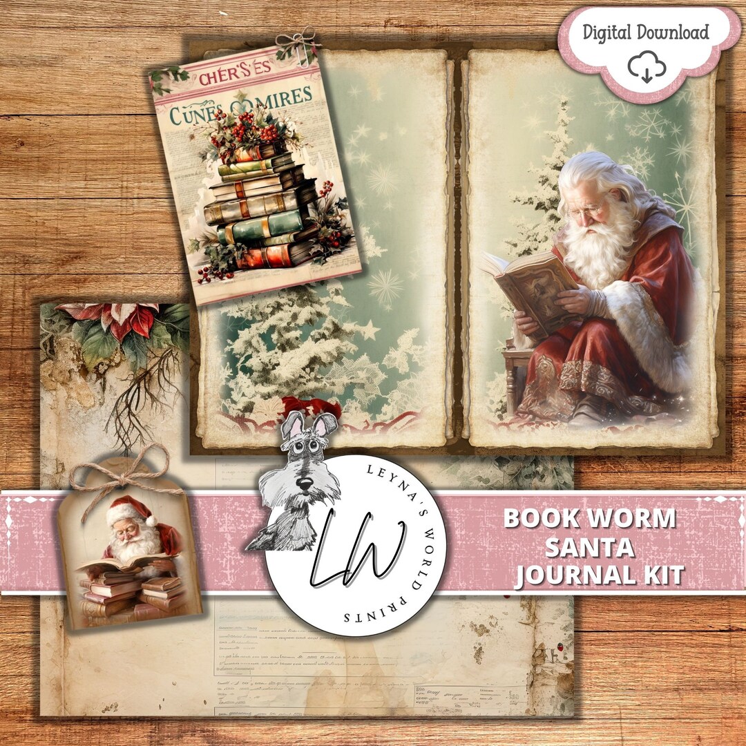 Bookworm Santa, Journal Kit, Junk Journal, Christmas, Printable ...