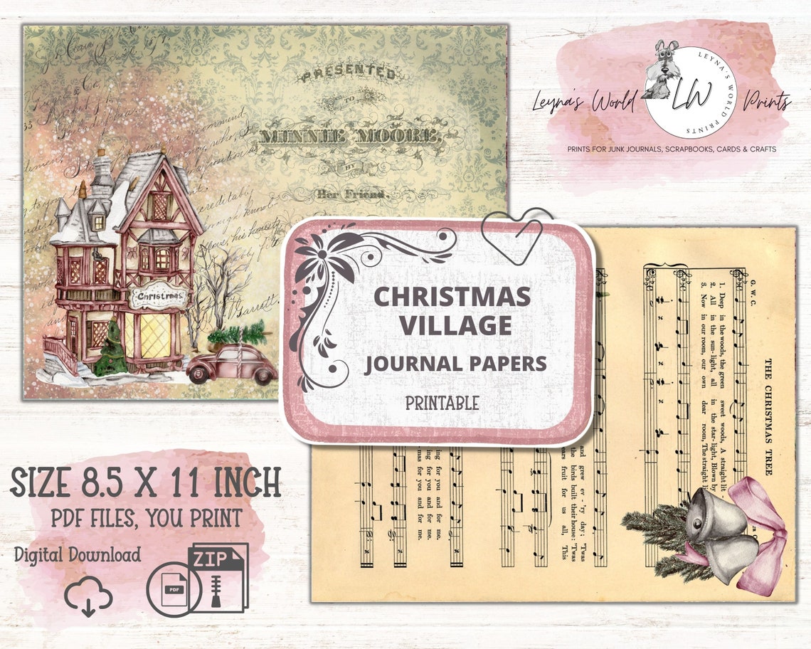 CHRISTMAS VILLAGE, Journal Papers, Digital, Printable, Download, Junk ...
