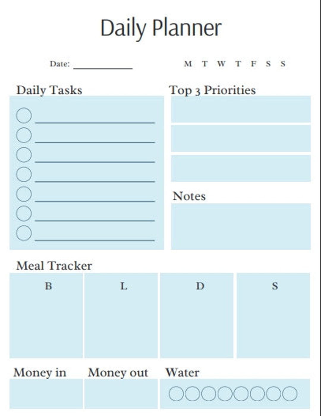 Daily Planner Printable/ Minimalist Productivity Day Planner/ Blank ...