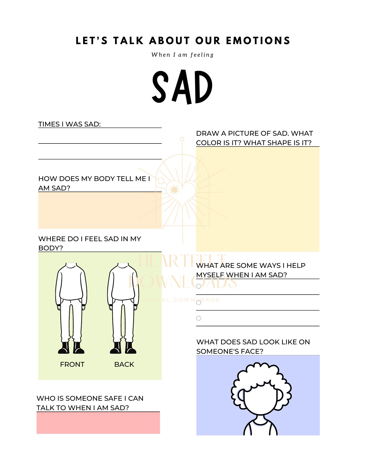 Let's Talk About Emotions: 15 Printable Worksheets for Kids - Etsy