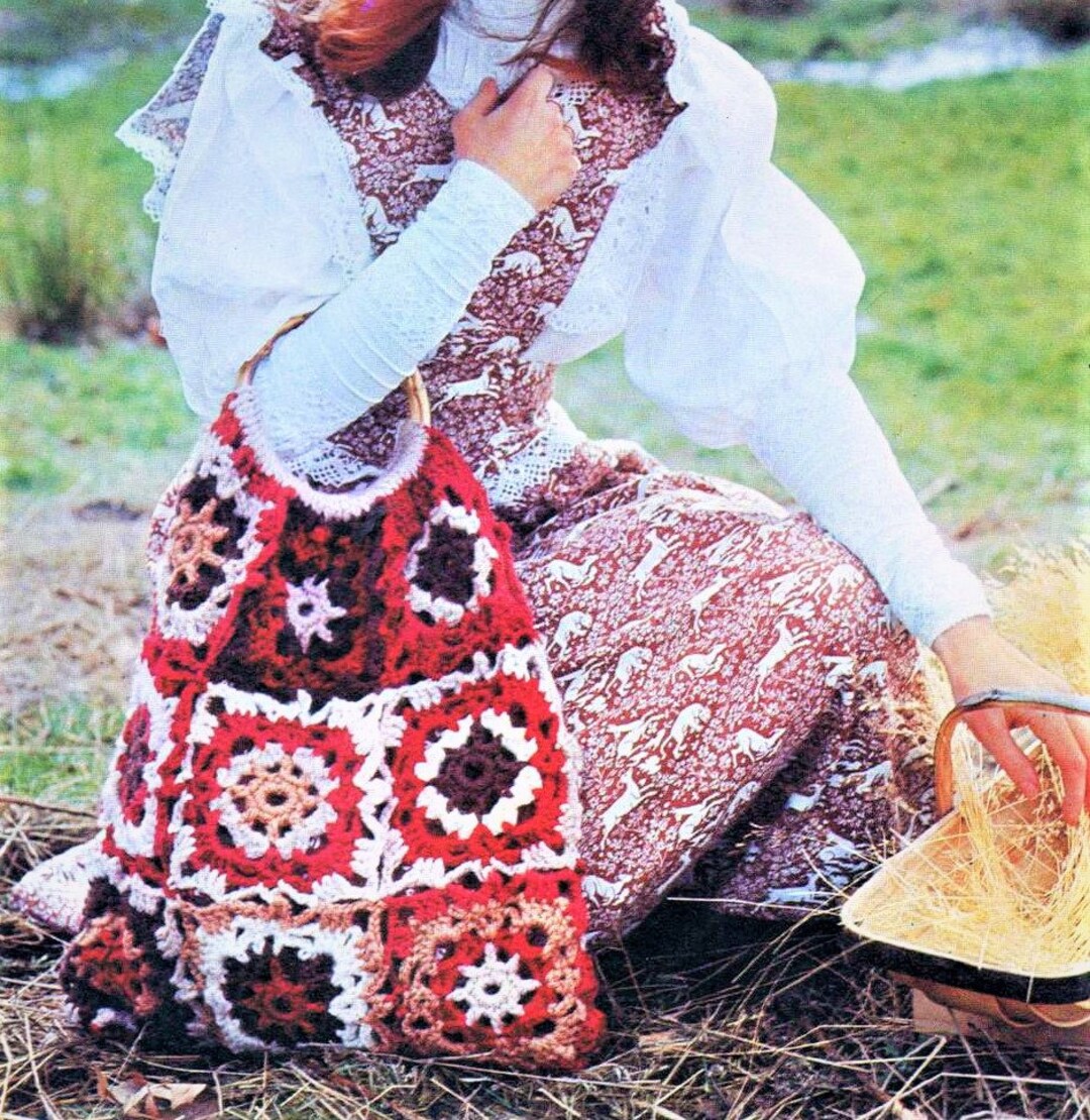 Granny Square Shopping Bag Crochet Pattern PDF Cricular Handles Beach ...