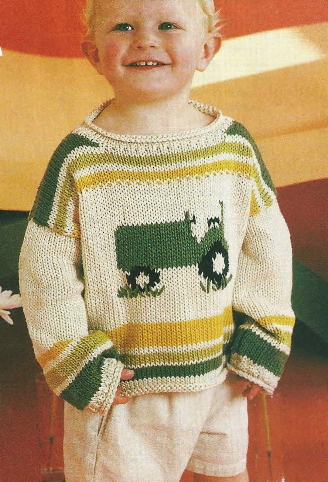 Boys Tractor Motif Sweater Jumper PDF Knitting Pattern Aran ( 10 Ply ...