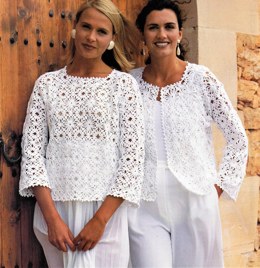 Ladies Picot Edge Flower Motif Summer Jacket Sweater Top Gillet PDF ...