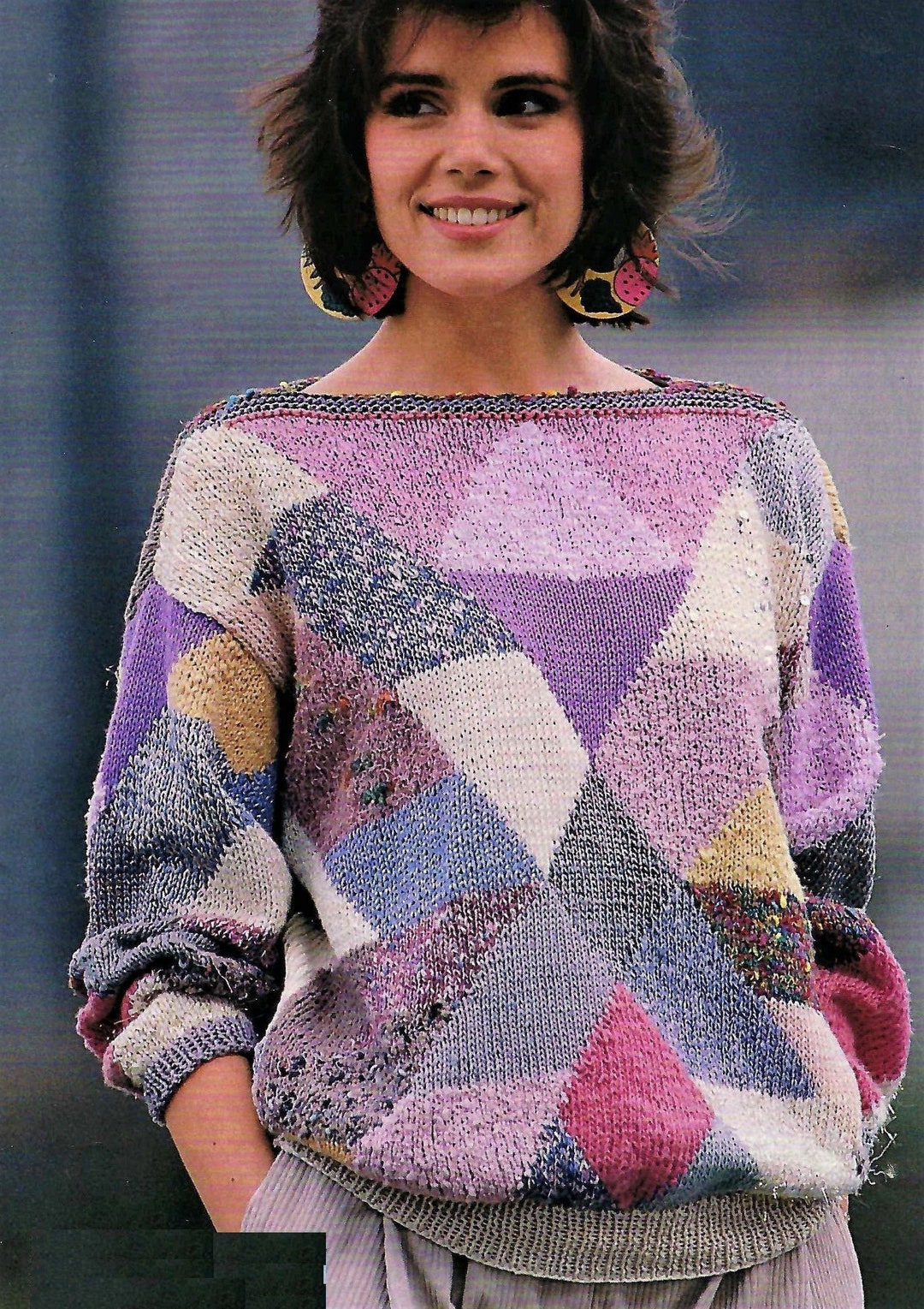 Ladies Patchwork Colour Block Sweater Easy Design Slash Neck Jumper PDF ...