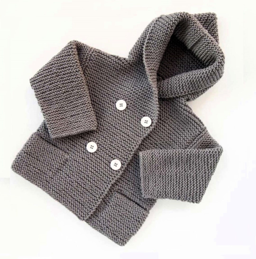 Baby Boys Easy Knit Hooded Jacket Duffel Coat PDF Knitting Pattern ...