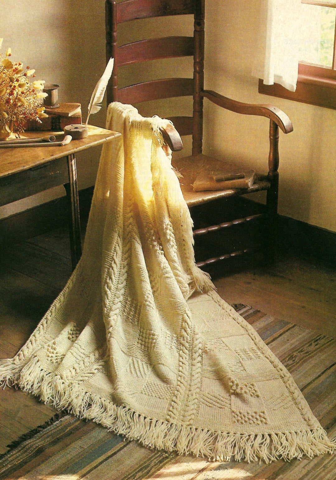 Fringed Throw Block & Cable Design Afghan Blanket PDF Knitting Pattern ...