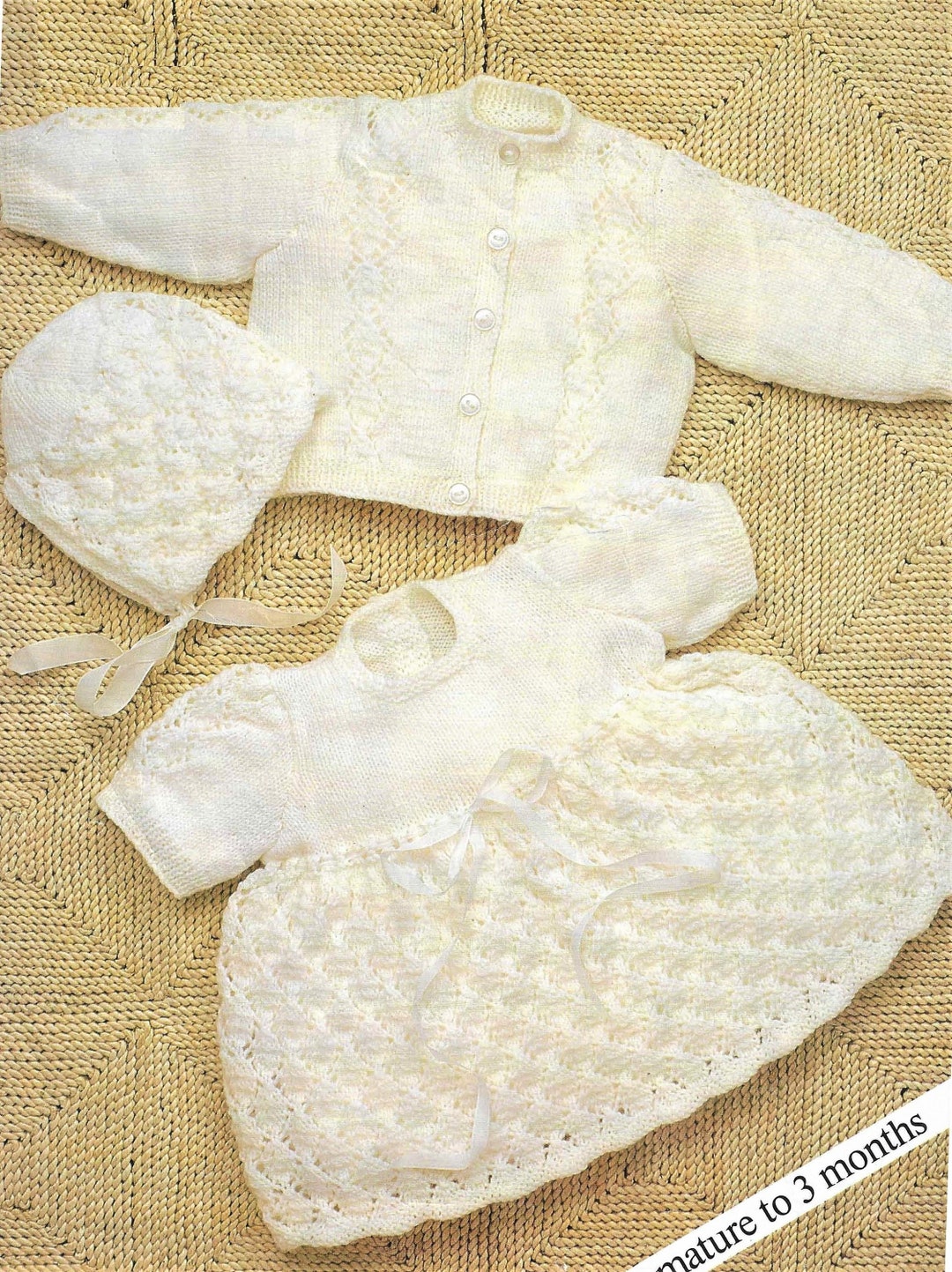 Premature Baby Girls Pretty Dress Bonnet & Cardigan Set PDF Knitting ...