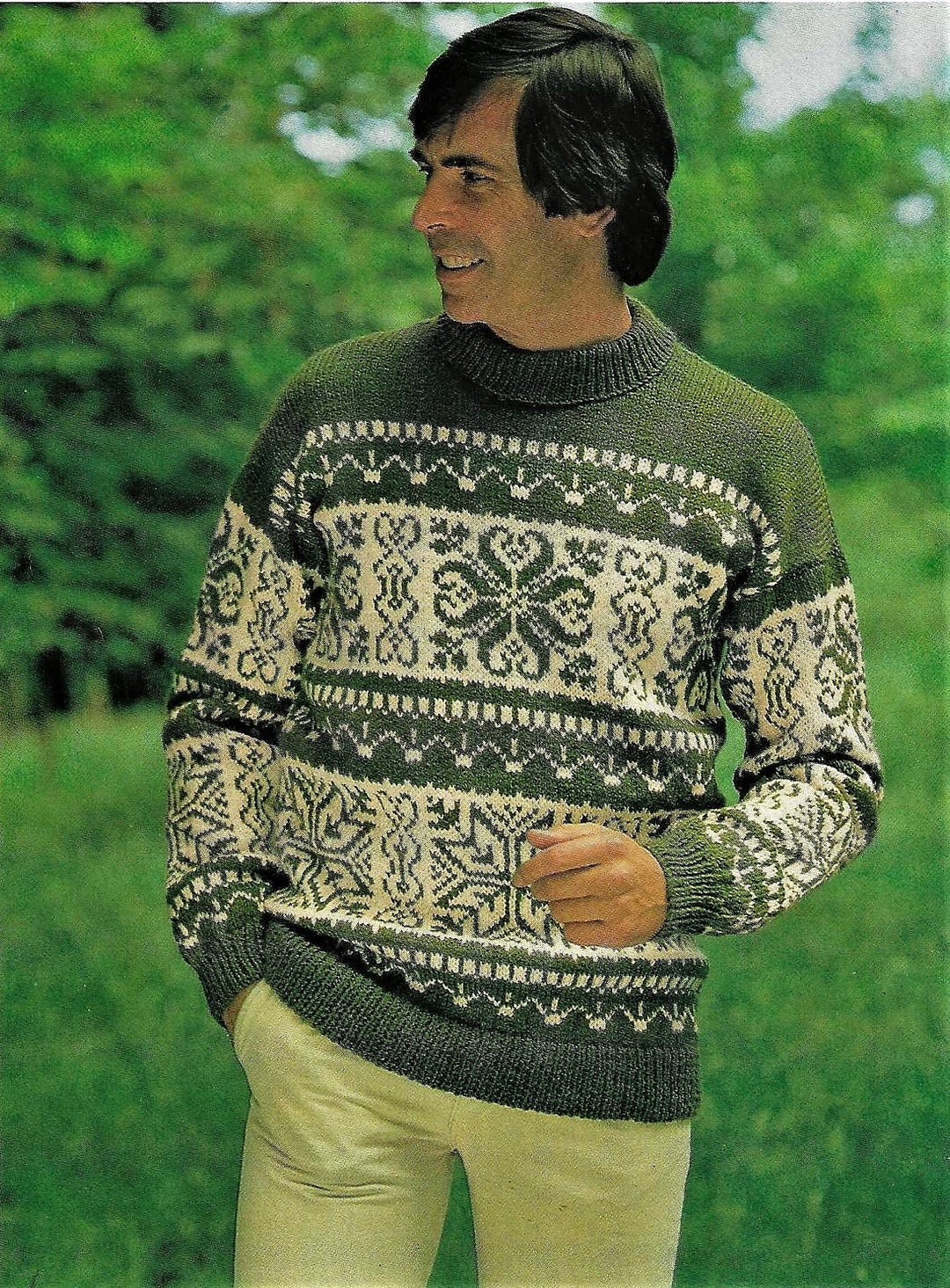 Mens Norwegian Style Sweater Jumper Fair Isle Pullover PDF Knitting ...