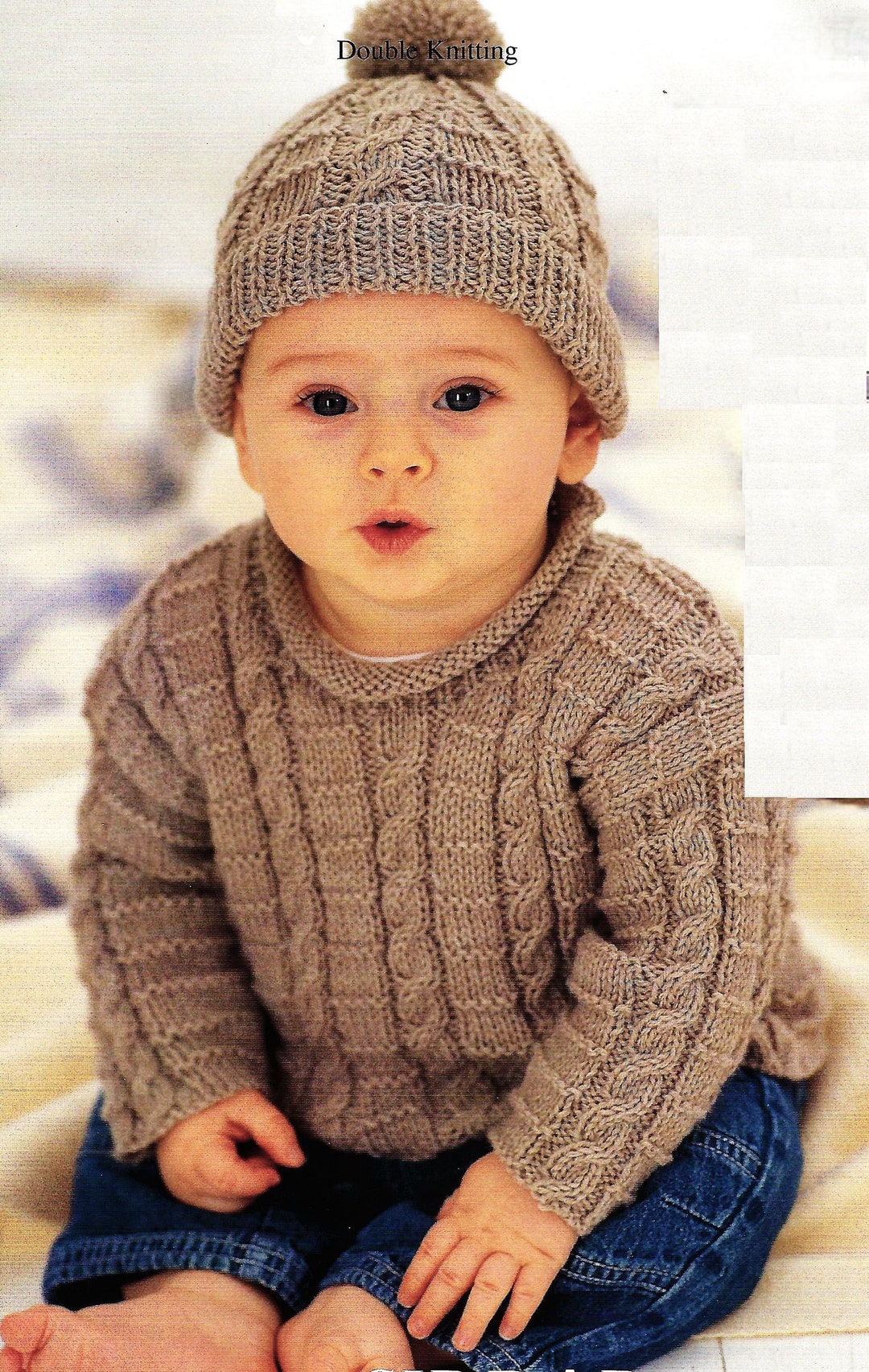 Baby Toddler Boys Roll or Crew Neck Sweater Simple Cable Jumper Hat ...