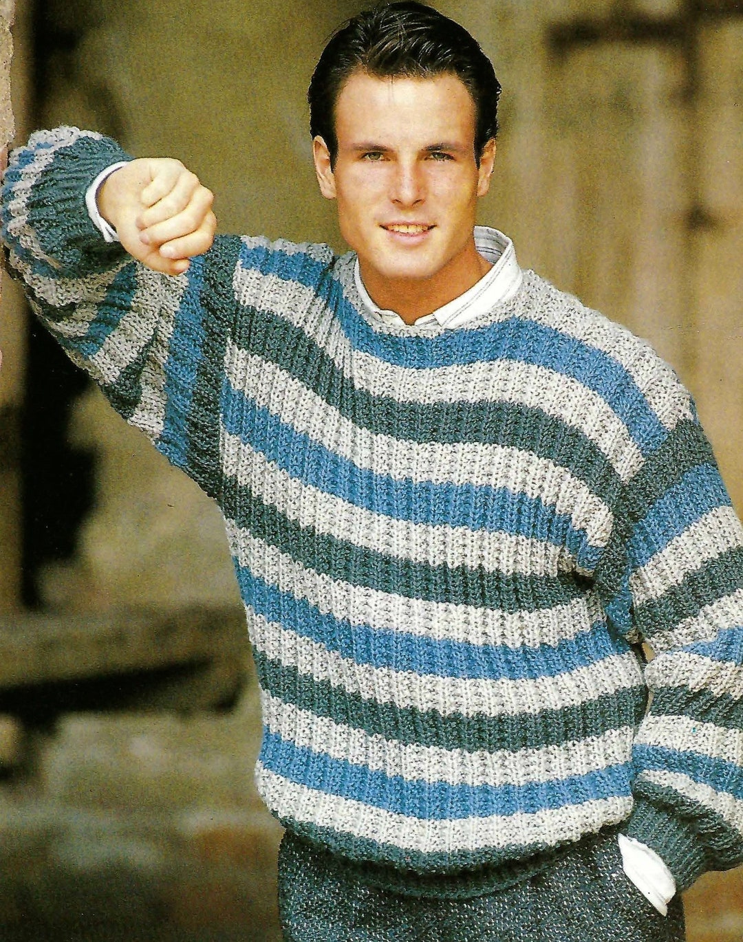 Mens Striped Fishermans Rib Sweater Jumper Pullover PDF Knitting ...