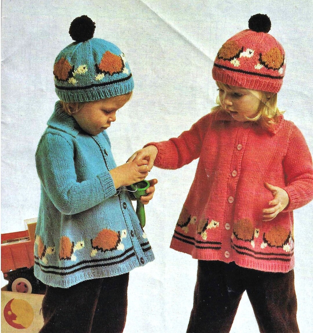 Childs Tortoise Motif Swing Jacket Cardigan & Hat Set PDF Knitting ...