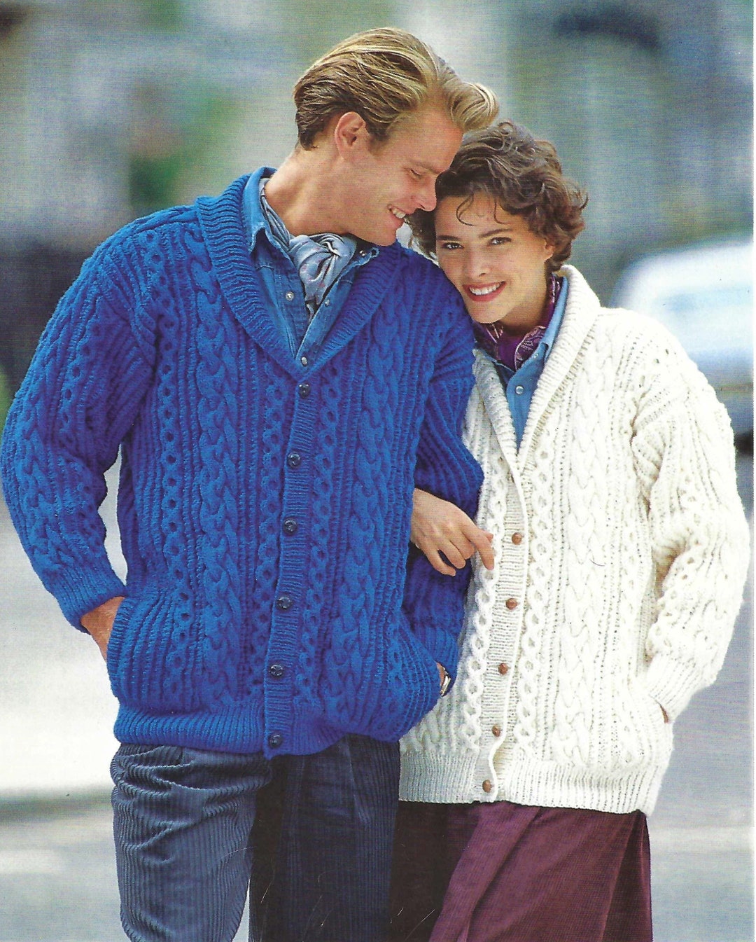 Mens Ladies Cable Jacket His & Hers Cardigan Shawl Collar PDF Knitting Pattern Aran ( 10 Ply ...