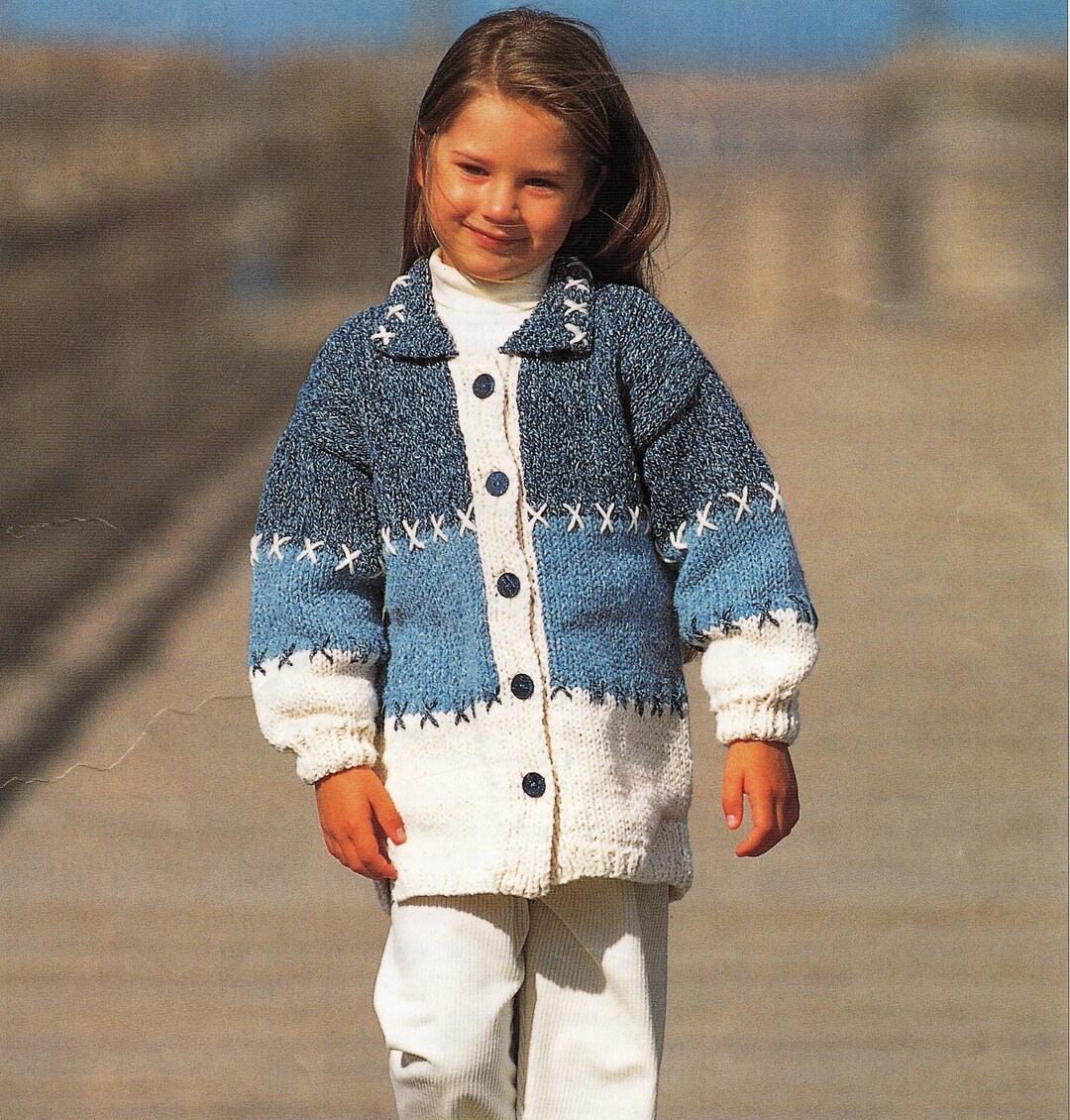 Girls Childs Long Winter Jacket Coat Patchwork Effect Large Stripe PDF ...