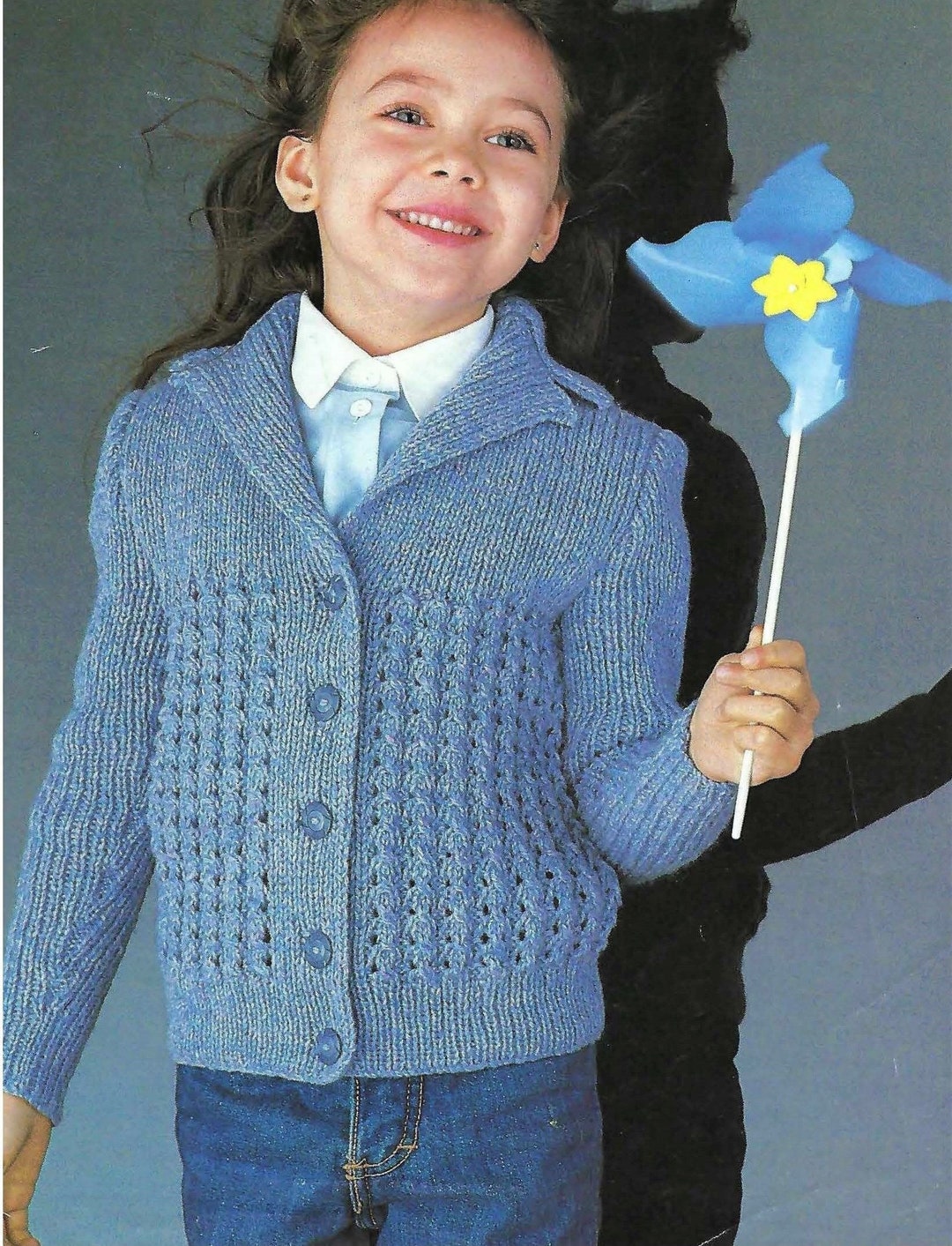 Girls Easy Textured Jacket Cardigan Collar PDF Knitting Pattern DK ( 8 ...