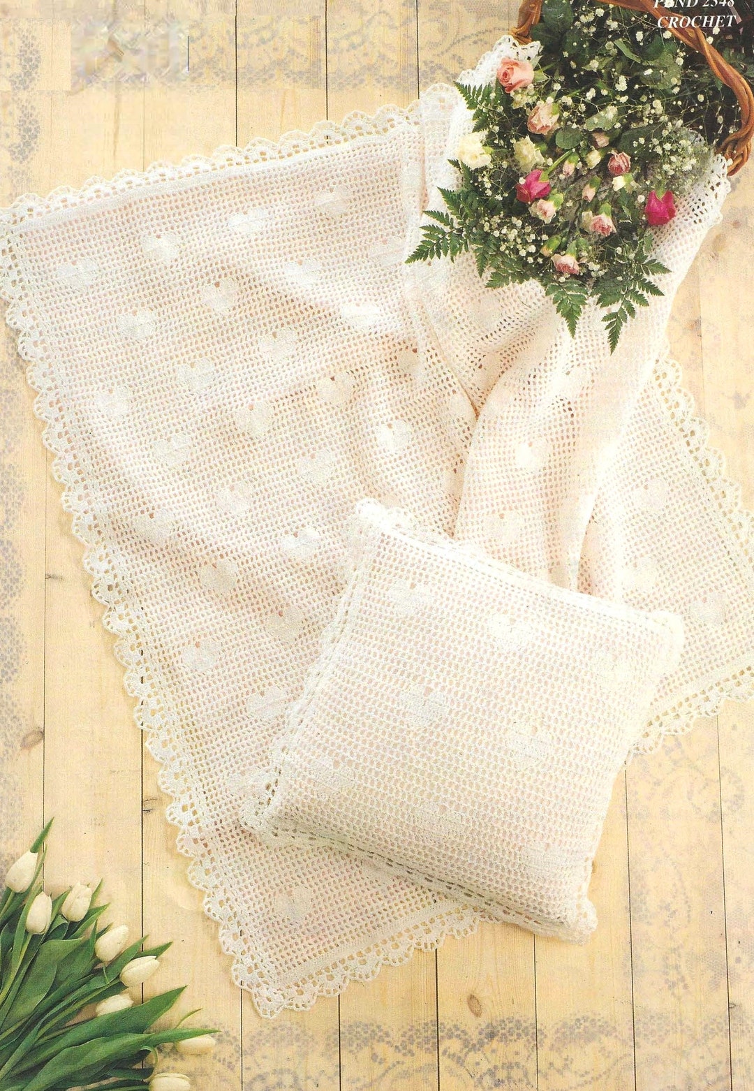 PDF Crochet Pattern Lacy Heart Motif Baby Shawl Cot Pram Blanket ...