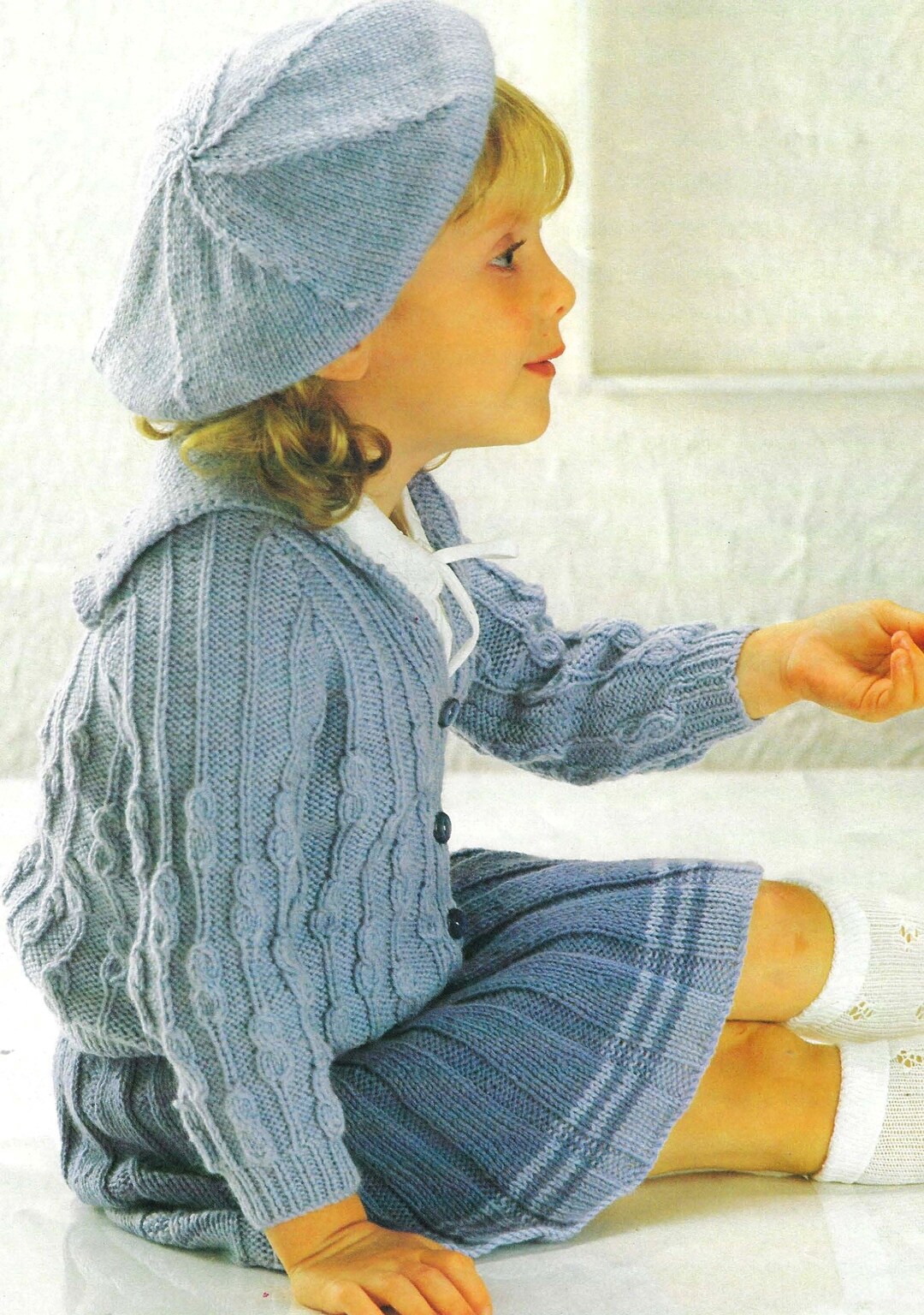 PDF Knitting Pattern Girls Pleated Skirt Cable Cardigan Sailor Style ...