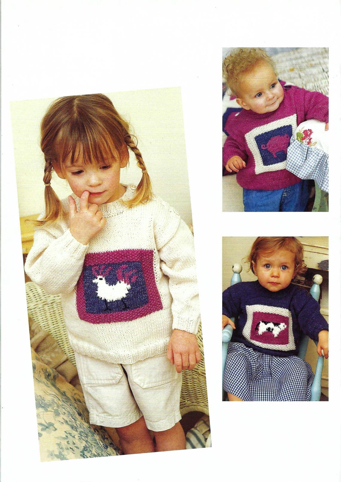 Farm Animal Baby Cot Blanket & Pillow PDF Knitting Pattern Sheep Pig ...