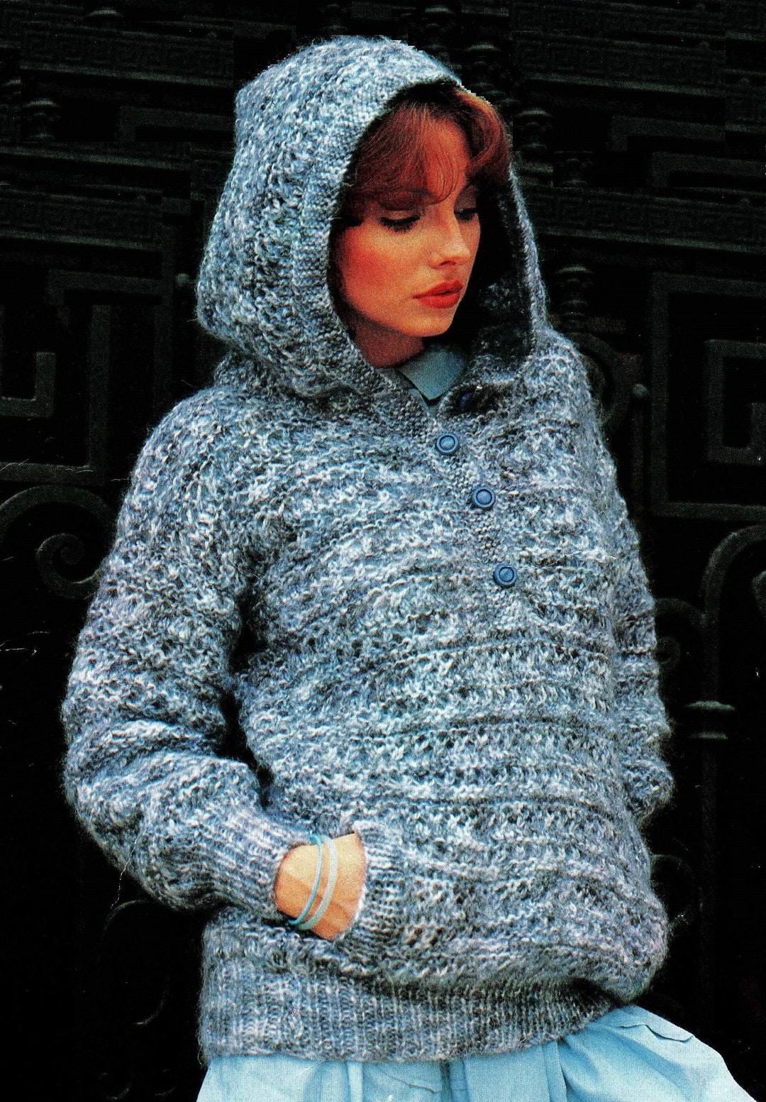 Ladies Hoody Hooded Sweater Jumper Pockets PDF Knitting Pattern Chunky ...