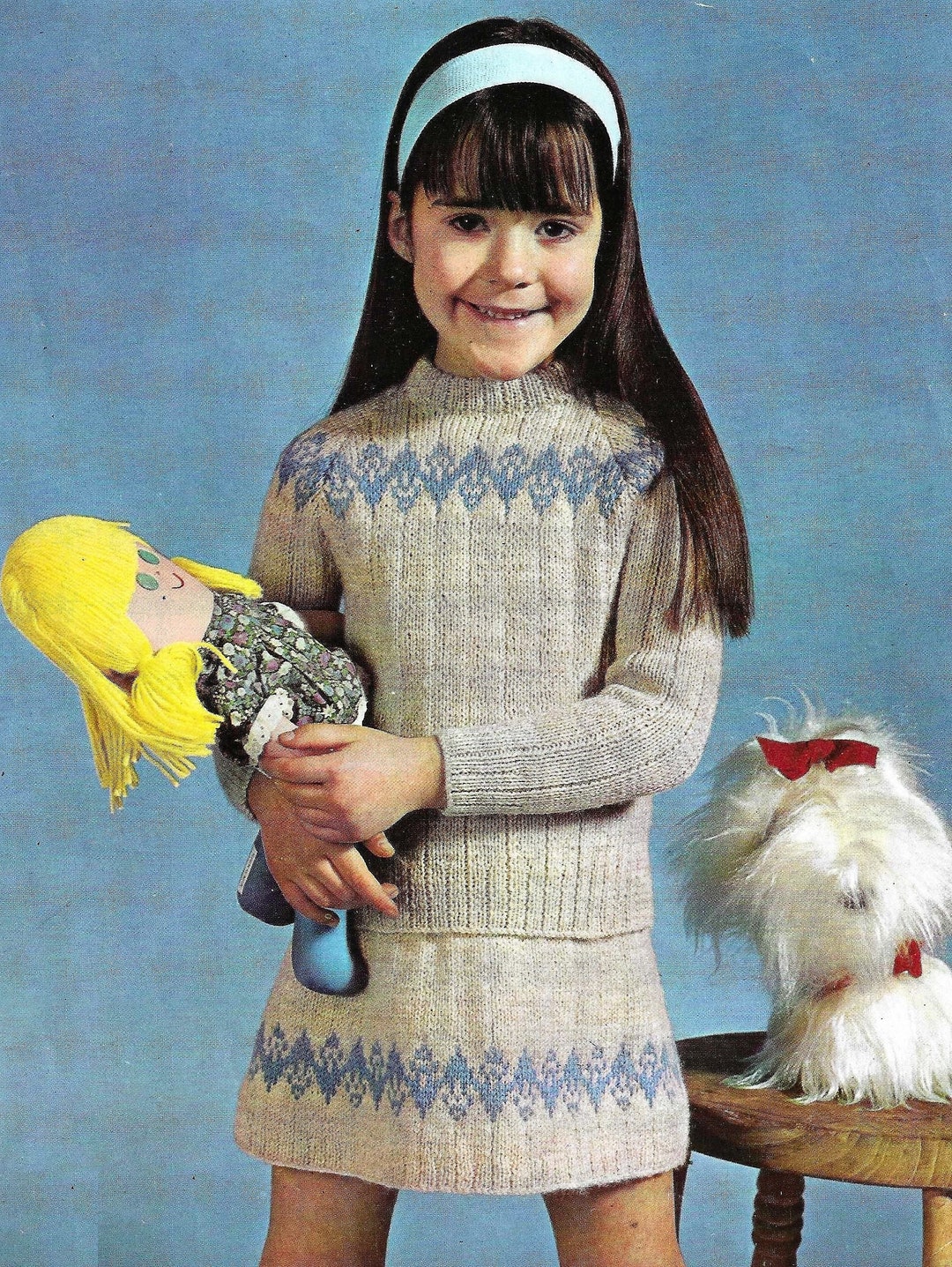 Girls Fair Isle Sweater Jumper Skirt PDF Knitting Pattern DK ( 8 Ply ...