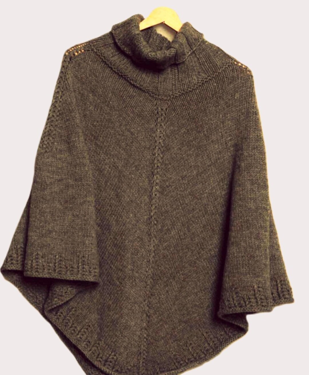 Womens Ladies Plain Poncho With Cable & Lace Shoulder PDF Knitting ...