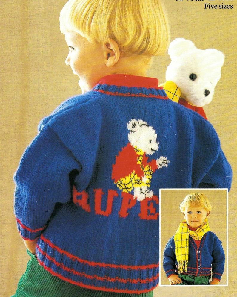 Boys Girls Rupert Bear Intarsia Motif V Neck Cardigan Jacket PDF ...