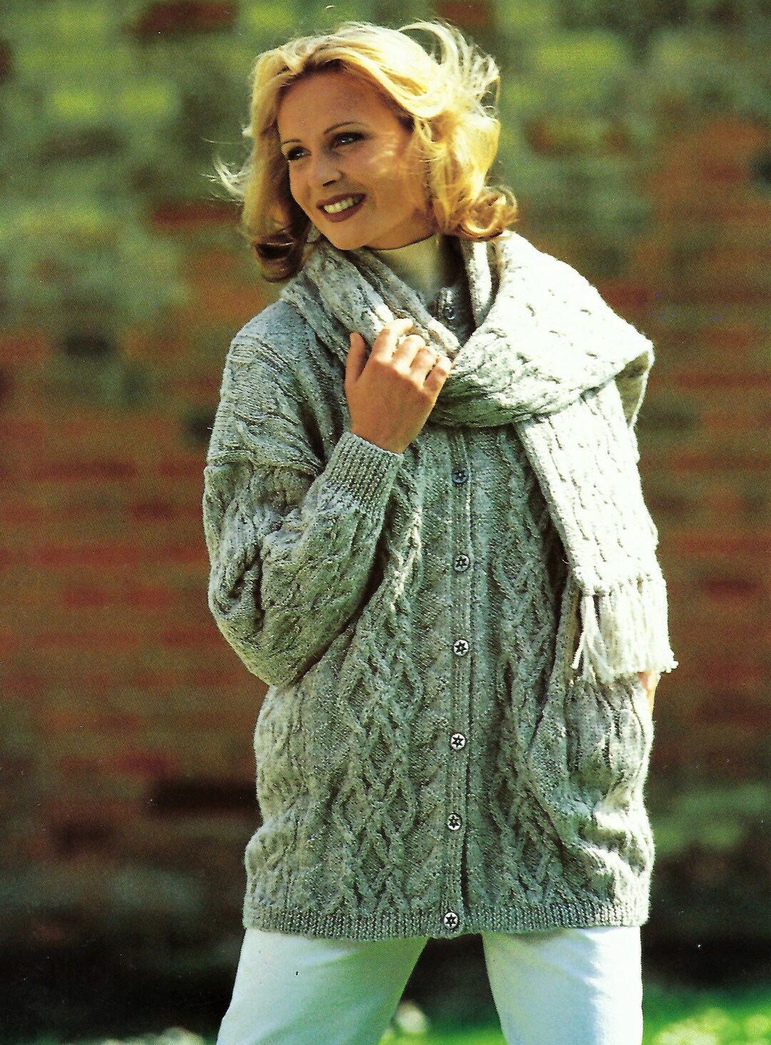 Ladies Long Celtic Cable Design Jacket Long Cardigan With Pockets ...