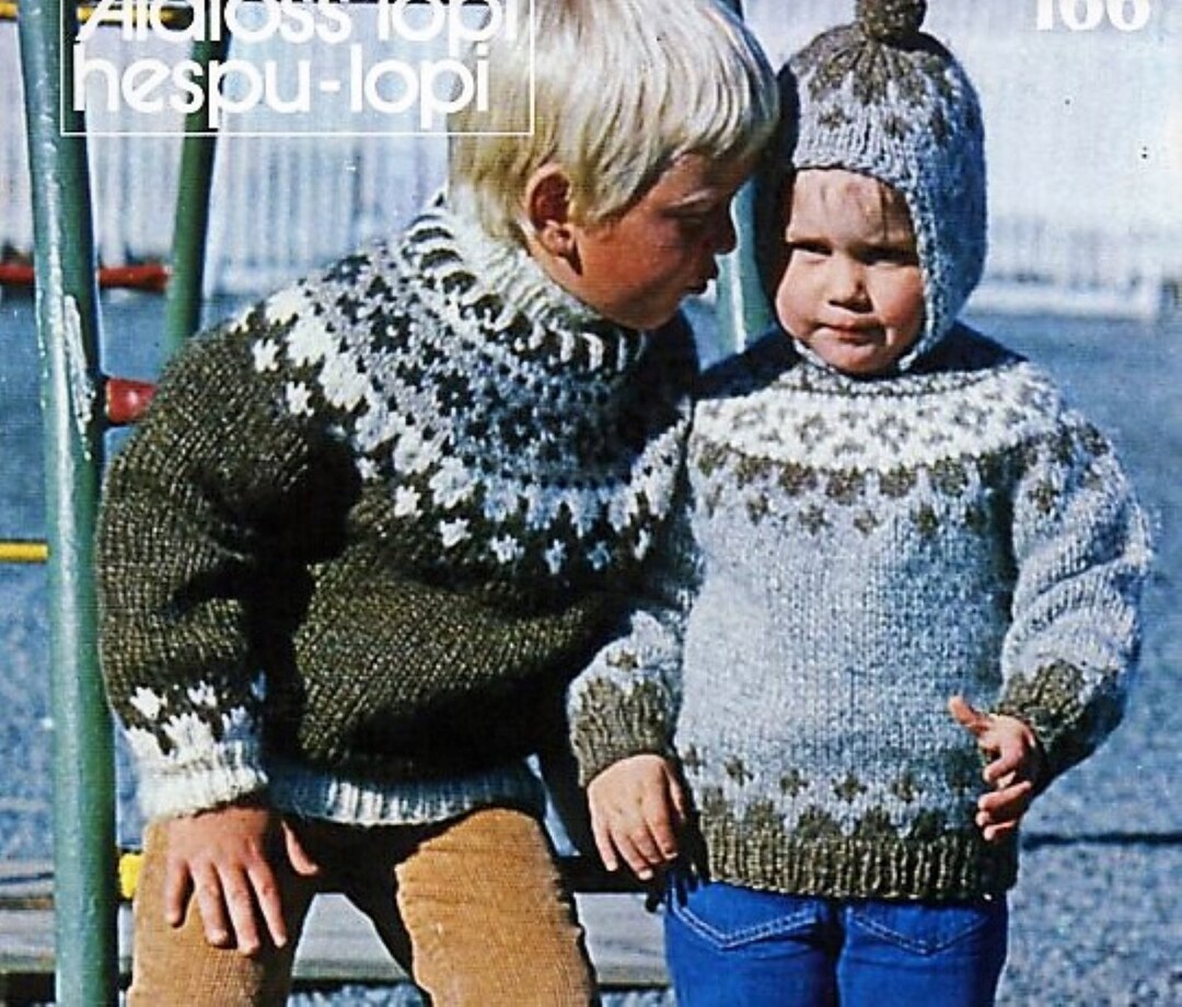 Boys Fair Isle Yoke Sweater Hooded Jumper Icelandic PDF Knitting ...