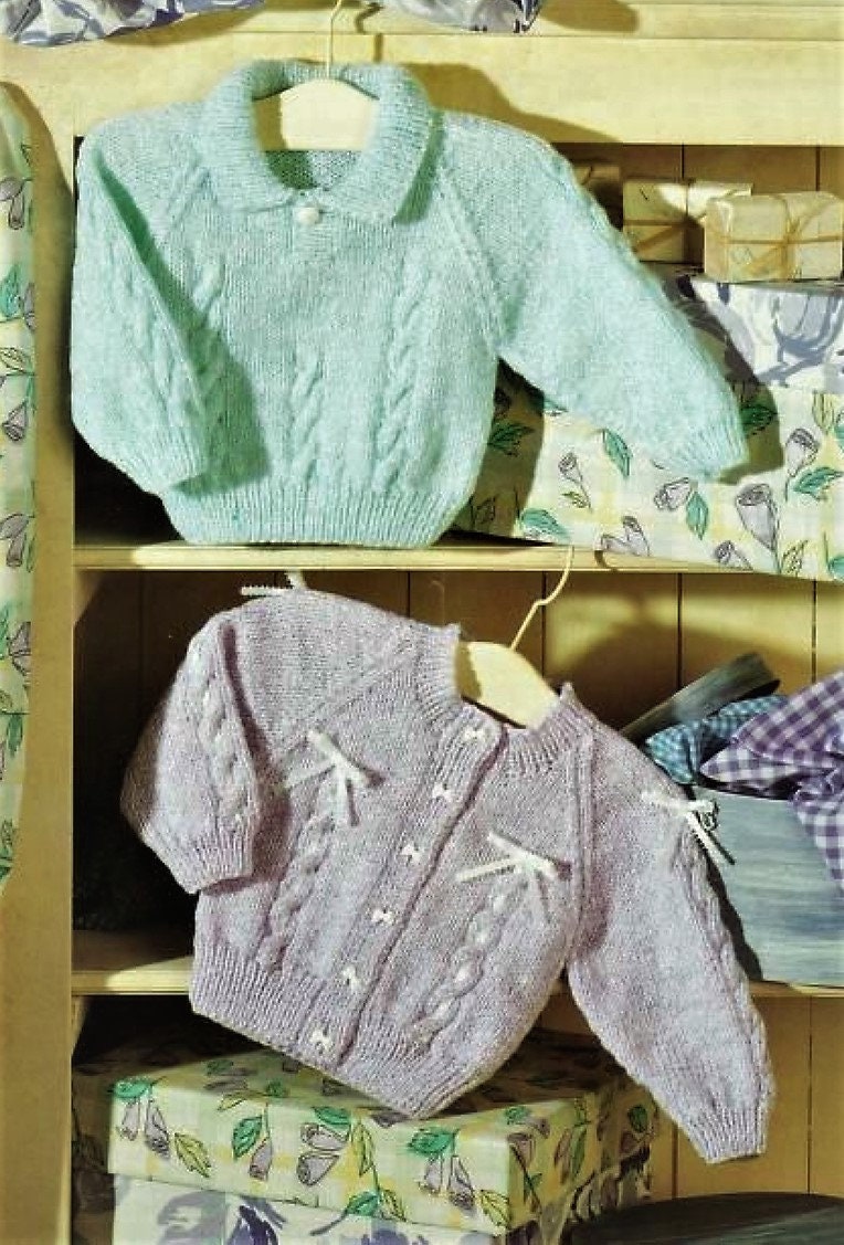 Baby Girls Cable Cardigan With Ribbon Detail Raglan Sweater Jumper PDF ...
