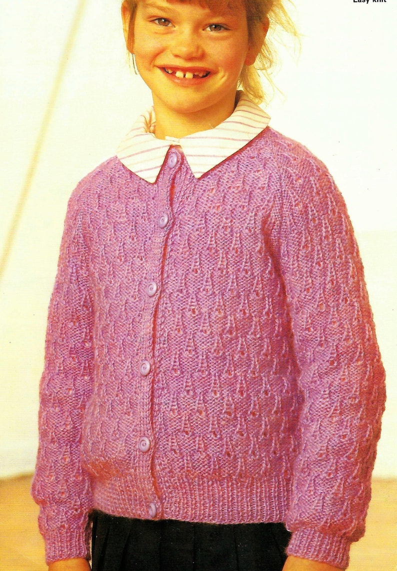 PDF Knitting Pattern Girls Childs Textured Cardigan Raglan PDF - Etsy
