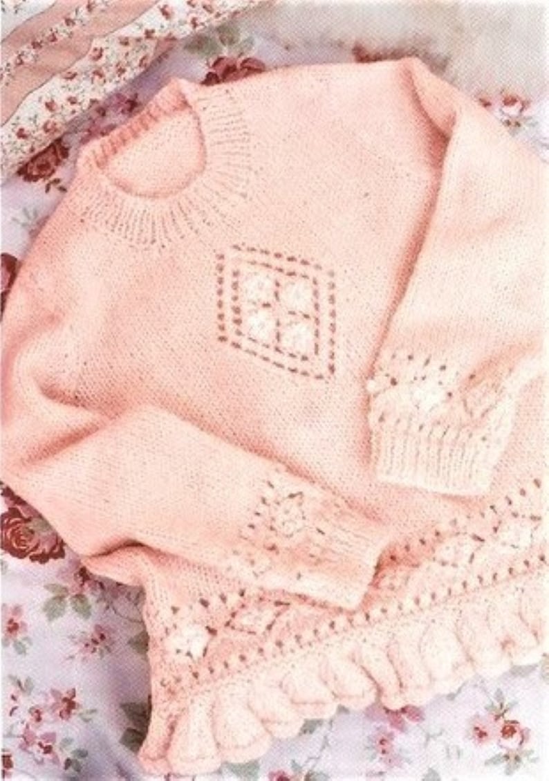 PDF Knitting Pattern Baby Girls Pretty Diamond Eyelet Sweater - Etsy
