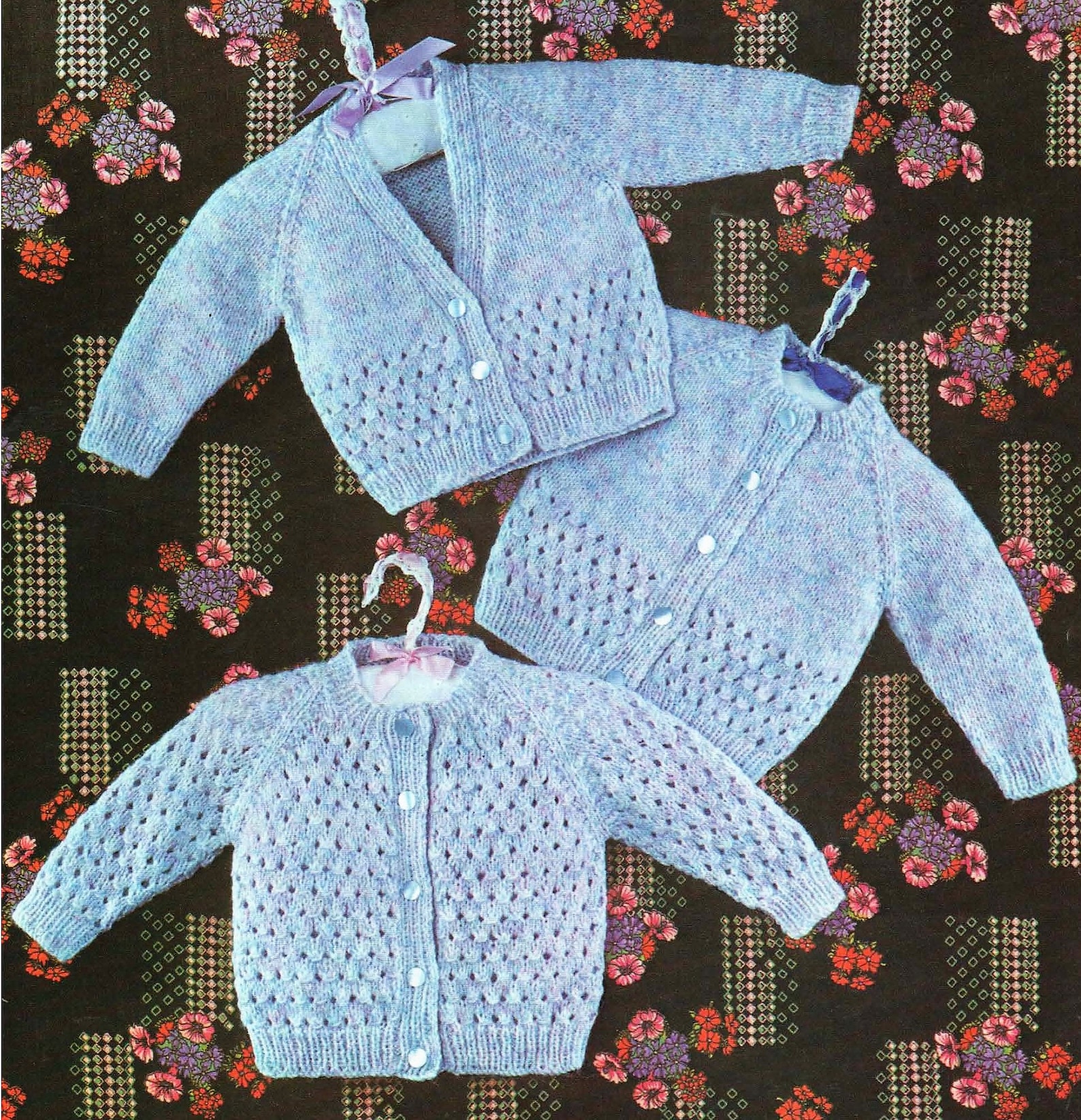 Baby Girls Raglan Eyelet Cardigan 3 Designs PDF Knitting Pattern DK 8 ...