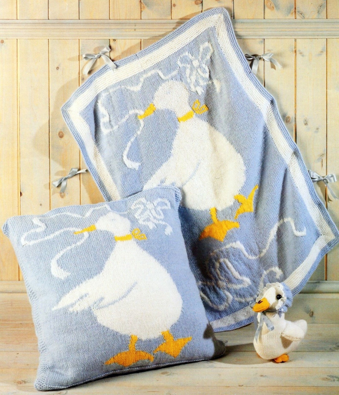 Duck Motif Baby Cot Blanket Pillow or Cushion Cover & Duckling Soft Toy ...