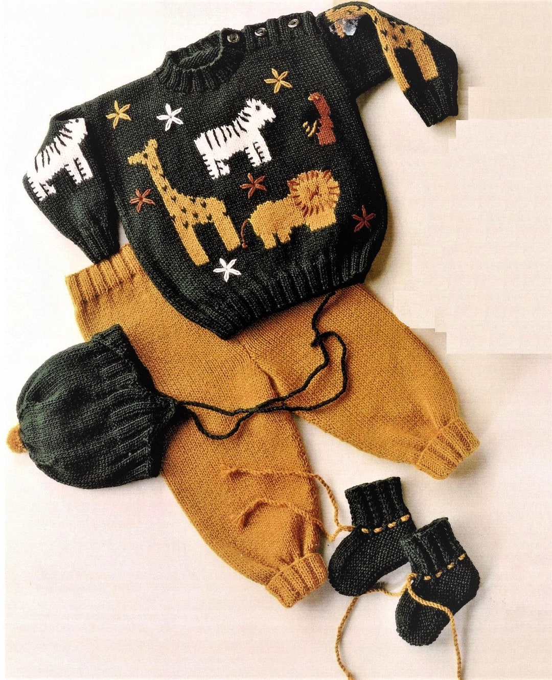 PDF Knitting Pattern Baby Boys Safari Animal Sweater Jumper Trousers ...