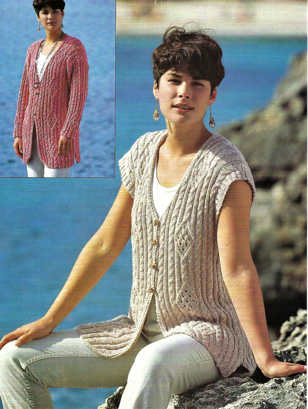 Ladies Long Line Summer Waistcoat Womens Cable Cardigan PDF Knitting ...